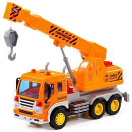 Polesie Spielzeug-Kran Kranwagen LKW CITY orange Schwungrad Licht Sound