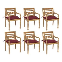 furnicato Gartenstuhl Batavia-Stühle mit Kissen 6 Stk. Massivholz Teak