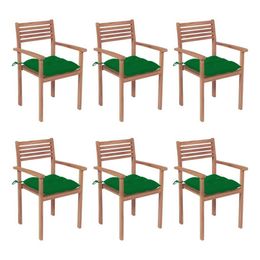 furnicato Gartenstuhl Stapelbare Gartenstühle mit Kissen 6 Stk. Massivholz Teak