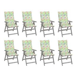furnicato Gartenstuhl Verstellbare Gartenstühle mit Auflagen 8 Stk. Grau Akazienholz