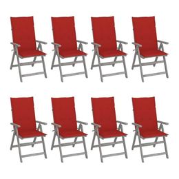 furnicato Gartenstuhl Verstellbare Gartenstühle mit Auflagen 8 Stk. Grau Akazienholz