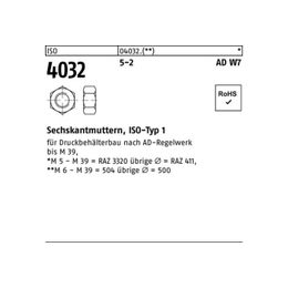 Bufab Muttern 100er Pack Sechskantmutter ISO 4032 M8 5-2 AD W7 100 Stück ISO 4032 5