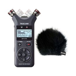 TASCAM DR-07X Stereo Audio-Recorder Digitales Aufnahmegerät (mit Fell-Windschutz)
