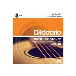 D'Addario Daddario Saiten, (A-Git.Saiten EJ15-3D 10-47 Phosphor Bronze 3er Set)