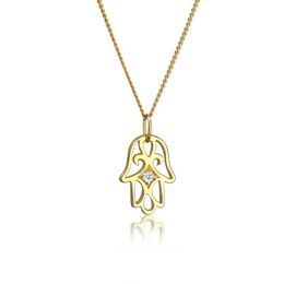 Elli DIAMONDS Kette mit Anhänger Hand der Fatima Diamant (0.03 ct) 585 Gelbgold