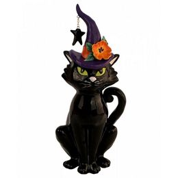 Horror-Shop Dekofigur Katze mit Hexenhut Figur aus Keramik 31cm
