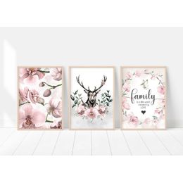 homestyle-accessoires Poster Bilderset FAMILY IS A LITTLE WORLD ORCHIDEEN 3er SET