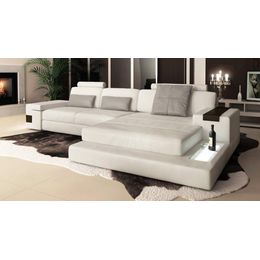 BULLHOFF Wohnlandschaft Wohnlandschaft Leder Ecksofa Designsofa Eckcouch L-Form LED Leder Sofa Couch XL hell weiss grau »HAMBURG III