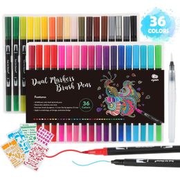Homewit Filzstift 36 Farben Dual Brush Pen Marker mit 5 Schablonen + 1 Wassertankpinsel