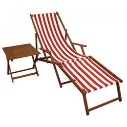 ERST-HOLZ Gartenliege Gartenliege rot-weiß Fußteil Beistelltisch Deckchair Liegestuhl