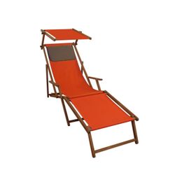 ERST-HOLZ Gartenliege Liegestuhl terracotta Sonnenliege Strandstuhl Deckchair Kissen Dach