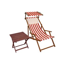 ERST-HOLZ Gartenliege Liegestuhl rot-weiß Gartenstuhl Tisch Sonnendach Kissen Strandstuhl