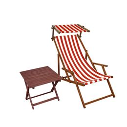 ERST-HOLZ Gartenliege Liegestuhl rot-weiß Gartenstuhl Tisch Sonnendach Deckchair Strandstuhl