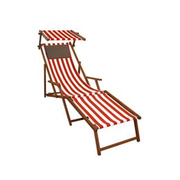 ERST-HOLZ Gartenliege Liegestuhl rot-weiß Sonnenliege Strandstuhl Fußteil Kissen Sonnendach