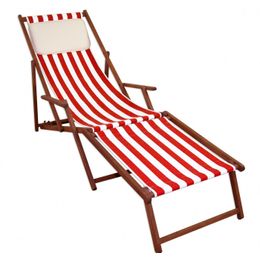 ERST-HOLZ Gartenliege Liegestuhl rot-weiß Gartenliege Sonnenliege Buche Fußteil Kissen