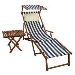 ERST-HOLZ Gartenliege Liegestuhl blau-weiß Gartenliege Strandliege Sonnendach Tisch Kissen
