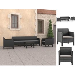 vidaXL Garten-Essgruppe 4-tlg Garten Lounge Set mit Kissen Kunststoff Anthrazit Sitzgruppe Set