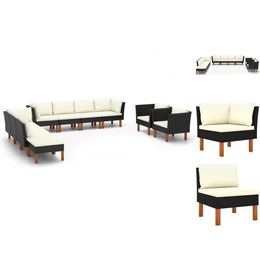 vidaXL Garten-Essgruppe 10-tlg Garten Lounge Set Polyrattan Eukalyptusholz Schwarz Sitzgruppe