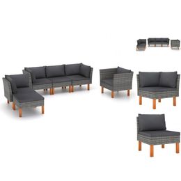vidaXL Garten-Essgruppe 6-tlg Garten Lounge Set Polyrattan und Eukalyptusholz Grau Sitzgruppe