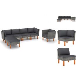 vidaXL Garten-Essgruppe 7-tlg Garten Lounge Set Polyrattan und Eukalyptusholz Grau Sitzgruppe