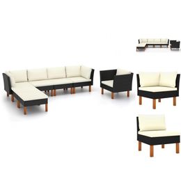 vidaXL Garten-Essgruppe 7-tlg Garten Lounge Set Polyrattan Eukalyptusholz Schwarz Sitzgruppe S