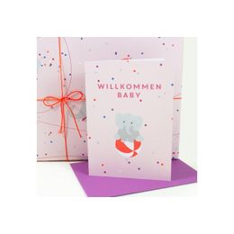 Bow & Hummingbird Grußkarte Grußkarte Willkommen Baby (Elefant)