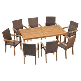 Kai Wiechmann Garten-Essgruppe Exklusive Teak Sitzgruppe aus 8 Stapelstühlen und 1 Tisch 180 x 90 cm