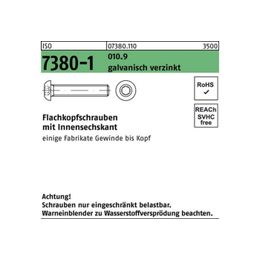 Reyher Schraube 500er Pack Flachkopfschraube ISO 7380-1 Innen-6kt M6x20 010.9 galv.ver