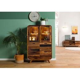 Massivmöbel24 Massivmoebel24 Highboard Sheesham 90x40x140 dunkelbraun lackiert MAILAND #220