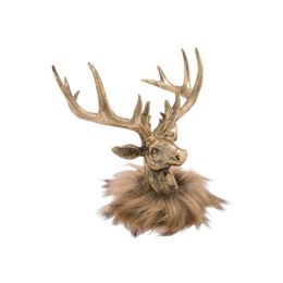 Macosa Home Weihnachtsfigur Hirschkopf mit Fell Hirsch Hirschdekoration Weihnachten Winter