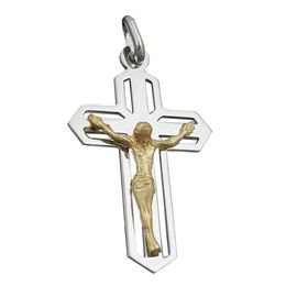 Erario D'Or Kreuzanhänger Anhänger Kreuz Jesus vergoldet glänzend Silber 925