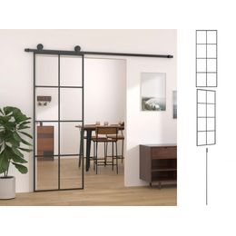 vidaXL Zimmertür Schiebetür Schwarz 76x205 cm ESG Glas und Aluminium Innentür Zimmertür