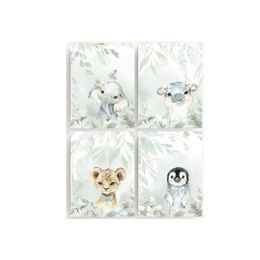 homestyle-accessoires Poster Bilderset Kinderbilder Babyzimmer WILDTIERE pastell 4er SET DIN A4 ODER DIN A3 Prints --- VERSANDKOSTENFREI ---