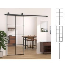 vidaXL Zimmertür Schiebetür Schwarz 90x205 cm ESG Glas und Aluminium Innentür Zimmertür