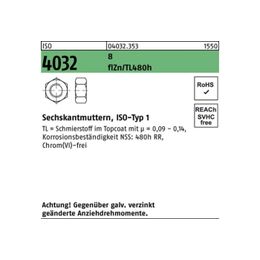 Bufab Muttern 200er Pack Sechskantmutter ISO 4032 M16 8 zinklamellenbes. Gleitm. flZ
