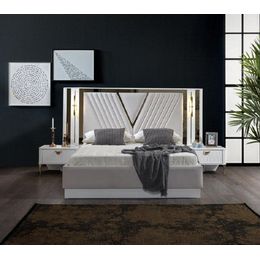 JVmoebel Bett Bett 2X Nachttisch Schlafzimmer Doppel Luxus weiß Design neu Modern (3-tlg)