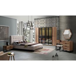 JVmoebel Schlafzimmer-Set Modernes Betten 2x Nachttisch Komplett Set Kleiderschrank 6tlg