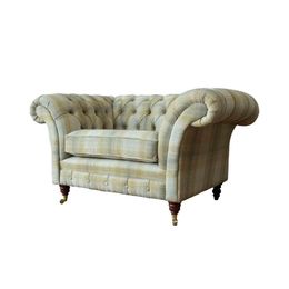 JVmoebel Chesterfield-Sofa HANDGEFERTIGTER SENF-BEIGER CHESTERFIELD-SESSEL AUS 100% WOLLE