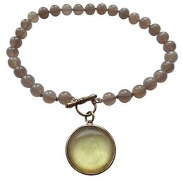Mugello Perlenkette Pavia Kette Achat-Perlen grau Hingucker auffällig Retro
