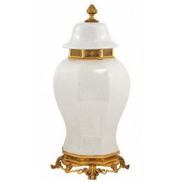Casa Padrino Dekoobjekt Luxus Barock Keramik Vase Weiß / Gold