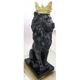 Casa Padrino Skulptur Luxus Dekofigur Löwe mit Krone Schwarz / Gold H. 80 cm