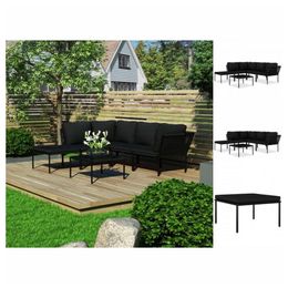 vidaXL Garten-Essgruppe 6-tlg Garten Lounge Set mit Auflagen Schwarz PVC Loungemöbel