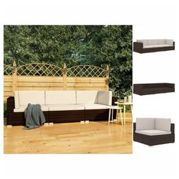 vidaXL Garten-Essgruppe 3-tlg Garten-Sofagarnitur mit Auflagen Polyrattan Braun Couch-Garnitur