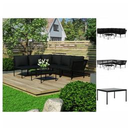 vidaXL Garten-Essgruppe 6-tlg Garten Lounge Set mit Auflagen Schwarz PVC Loungemöbel