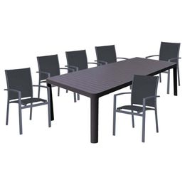 etc-shop Stuhl, 7 teilig Sitz-Gruppe Tisch Gruppe ALU Dunkelgrau Streber