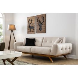 JVmoebel 2-Sitzer Sofa 2 Sitz Design Wohnzimmer Polster Holz Leder Moderne Luxus Beige