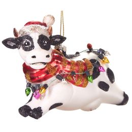 BRUBAKER Christbaumschmuck Kunstvolle Weihnachtskugel Kuh mit Lichterketten