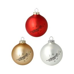 mugesh Weihnachtsbaumkugel 3er-Set Weihnachtskugeln Trompete silber-rot-gold