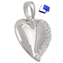 unbespielt Herzanhänger Kettenanhänger Anhänger Herz mit Zirkonias glänzend 925 Silber 16 x 14 mm inkl. kleiner Schmuckbox