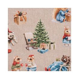 SCHÖNER LEBEN. SCHÖNER LEBEN. Stoff Canvas Digitaldr. XMAS ANIMALS Weihnachten Tiere hellbraun grün rot 1